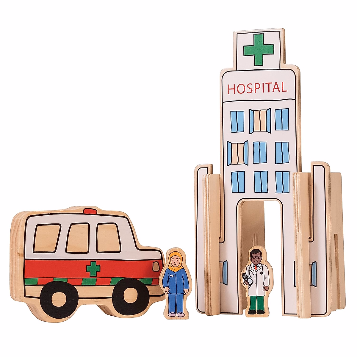 THE FRECKLED FROG Happy Architect - Emergency - Set of 20 - Ages 2+ - Wooden Blocks for Preschoolers and Elementary Aged Kids - Includes Workers, Vehicles and Buildings