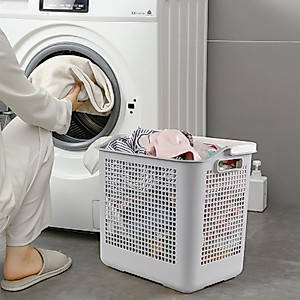 Knifefish 35 L 4 Packs Plastic Laundry Basket with Handle, Portable Laundry Hamper for Bathroom Bedroom and College