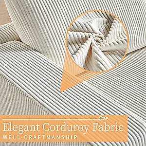 AMERLIFE 96 inch Oversized Sectional Sofa, Modern Couch with Chaise, Comfy Sofa Couch with Right Chaise, White Corduroy Sofa