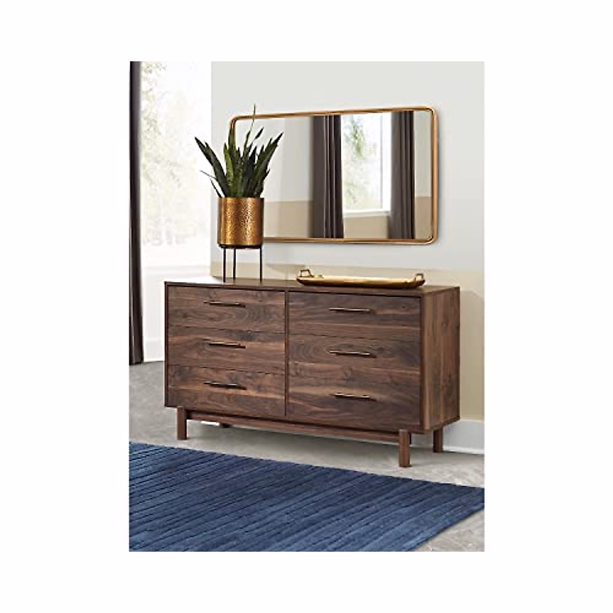 Signature Design by Ashley Calverson Mid-Century Modern 6 Drawer Dresser, Mocha Brown