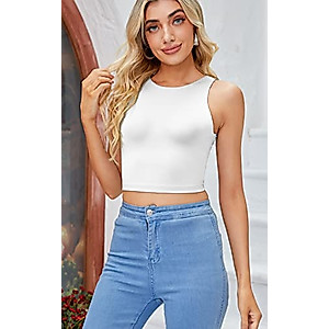 LAOLASI Racer Back Tank Tops Fashion Crop Tops Double Lined Shirts Halter Neck Tanktop For Women,White,x-Large