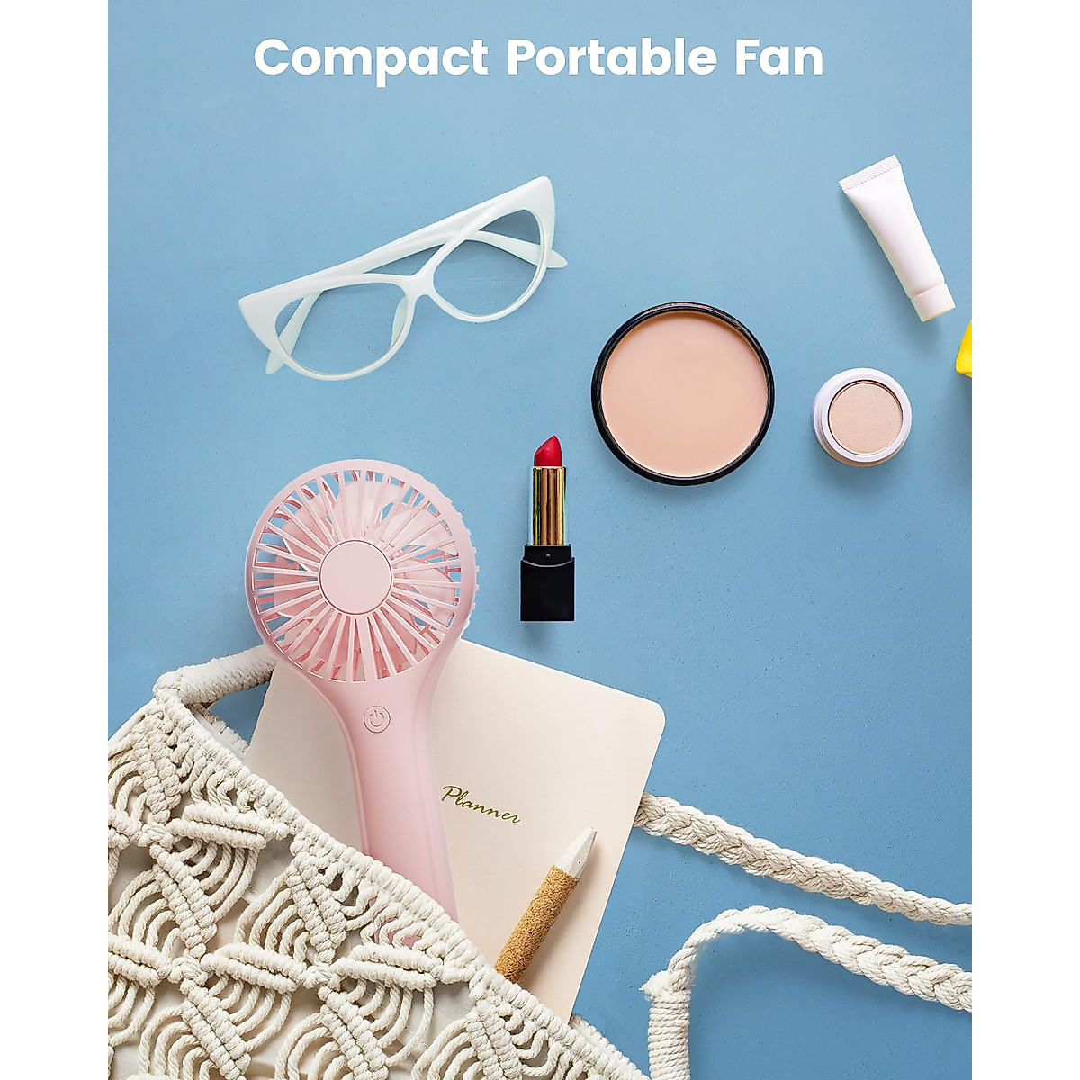 Edvision Handheld Fan, Portable Fan Mini Fan Powerful Hand Fan with 3 Speeds, USB Rechargeable Personal Fan, Makeup Lash Fan for Stylish Girls, Cute Small Pocket Fan for Travel/Outdoor/Home, Pink
