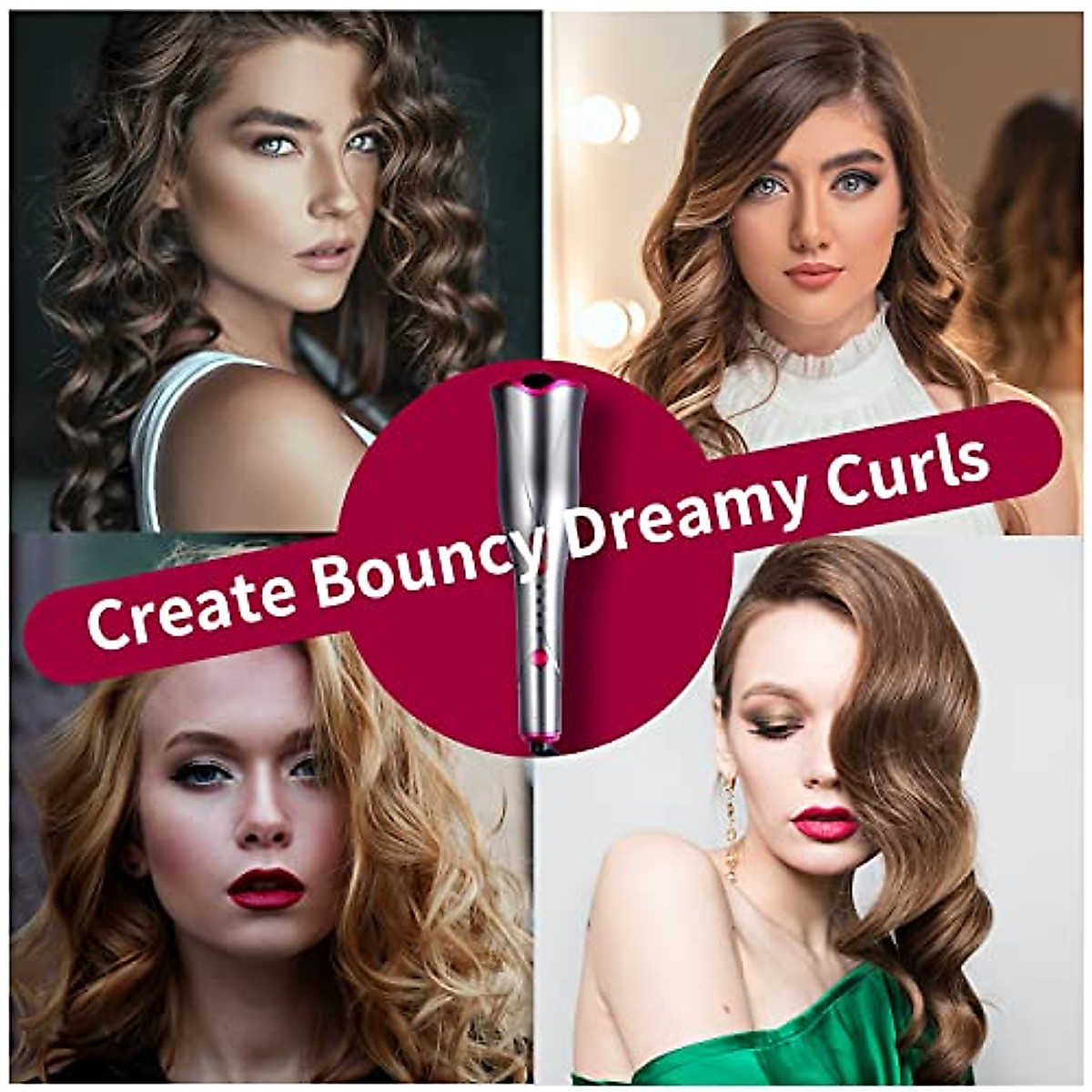 Automatic Hair Curler Curling Iron - 4 Temps & 3 Timer Settings, Curling Iron with Dual Voltage,1" Large Rotating Barrel, Auto Shut-Off Fast Heating Spin Iron for Women with Long Hair (Purple)