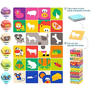 TOP BRIGHT Colored Wooden Blocks Stacking Board Games for Kids Ages 4-8 with 51 Pieces