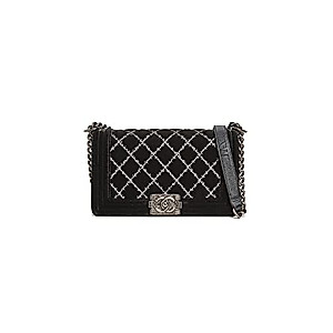 CHANEL Women's Pre-Loved Velvet Boy Medium Bag, Black, One Size