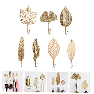 CAXUSD 7pcs Metal Wall Hooks Country Decor Iron Key Hook Rustic Decor Gold Leaf Wall Art Metal Signs Retro Decor Hat Hooks Country Hats Household Coat Hook Multifunction Robe Wrought Iron