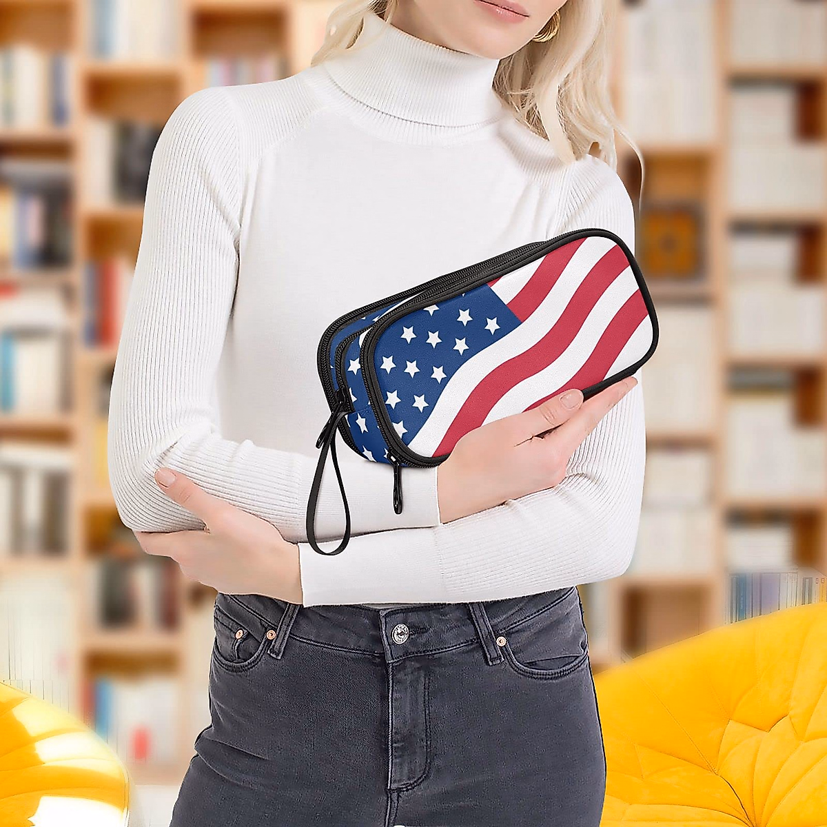 BOENLE USA American Flag Pencil Case Box Boys Girls Large Pencil Pouch Zipper Compartments Big Capacity Stationery Pen Bag Organizer for Kids Teens Adults School