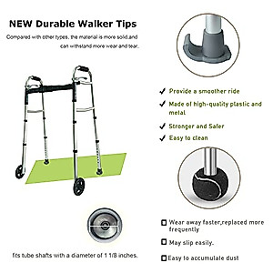 Aliseniors Walker Glide Skis for 1 1/8 Inch Tubes - Durable and Smooth Rolling Mobility Aid Accessory for Folding Walkers - Universal Fit Walker Feet Replacement, One Pair, Gray