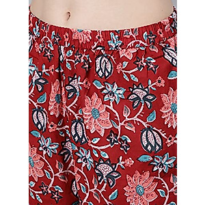 Amayra Women's Rayon Printed Anarkali Kurti with Palazzos and Dupatta Set (Maroon, Small)