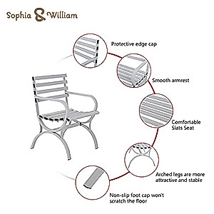 Sophia & William Outdoor Garden Park Chair Patio Metal Single Seater Bench, Steel Frame Furniture with Backrest and Armrests for Porch Yard Lawn Deck, White