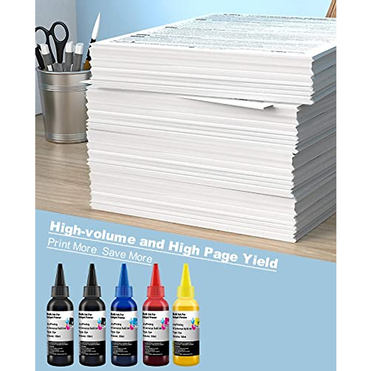 JoyPrinting Ink Refill Kit for HP Printer Cartridges HP 67 60 61 62 63 65 950 951 952 962 920 901 902 932 933 934 940 Refillable Ink Cartridges CISS System (5 x 100ml, Black, Cyan, Magenta, Yellow)