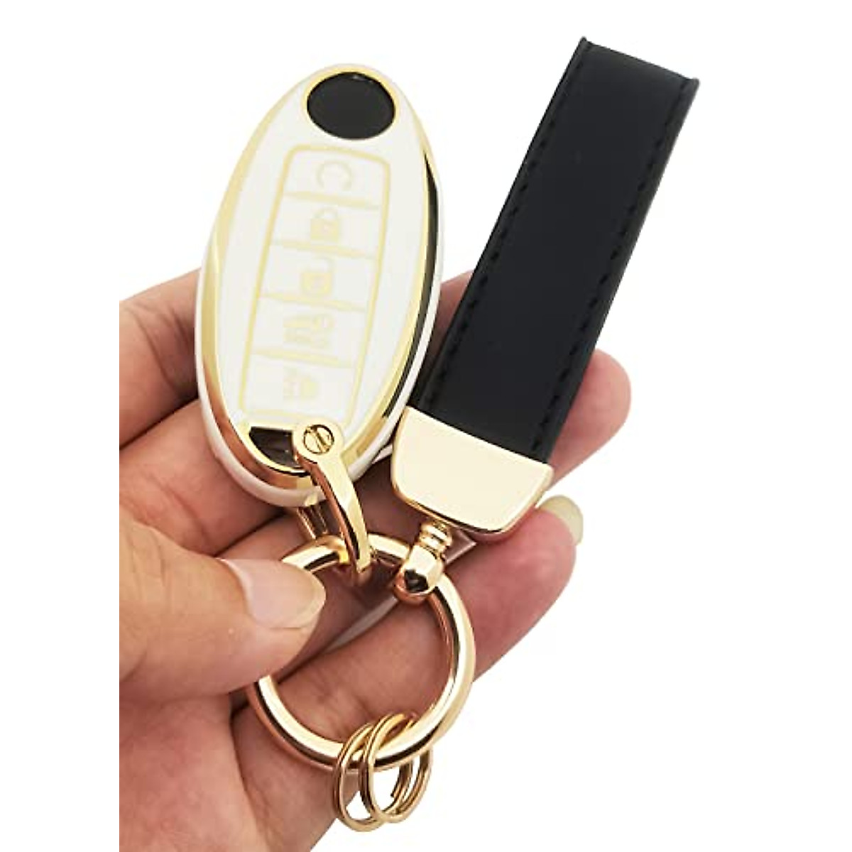 vurbemes 360 Degree Soft TPU Protector Key Fob Cover Case Compatible with Infiniti JX35 Q50 Q60 QX56 QX60 QX80 for Nissan Altima Murano Pathfinder Maxima Armada Rogue Key Fob (White)