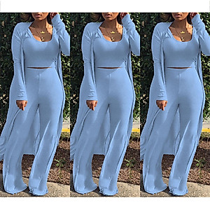 HANMAX Women's Tracksuit Winter Autumn Knitted Long-sleeved Blazer Coat Tank Long Pants Three Piece Sets Outfit