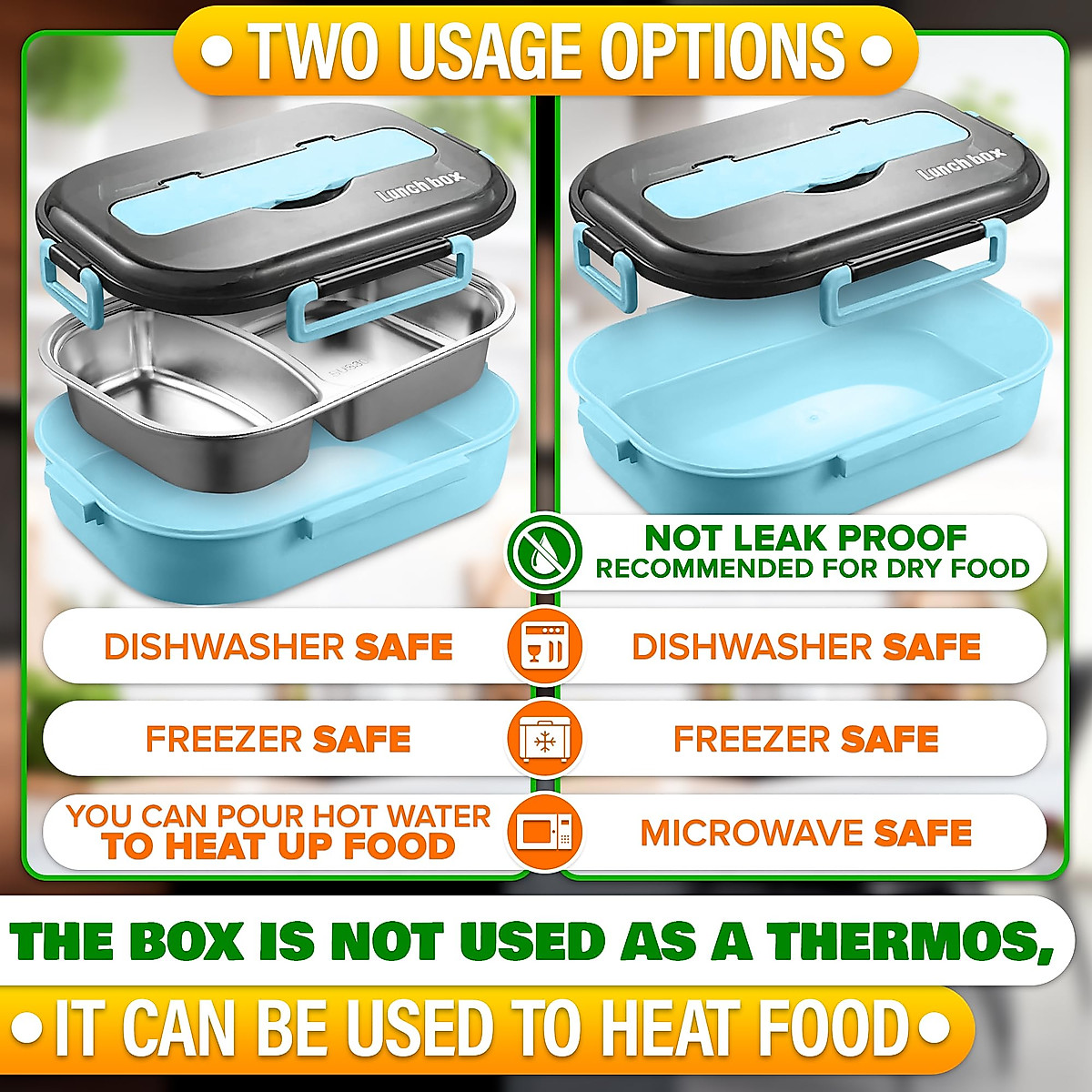 Lunch Containers for Adults - Bento Lunch Box with Compartments for Hot Food Warmer - Hot Lunch Box Accessories for Adults - Stainless Steel Food Storage Container Lunch Box - Portable Lunch Warmer