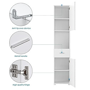 FOTOSOK 71" Tall Thin Corner Floor Cabinet with 2 Doors 1 Dresser, Freestanding Bathroom Storage Cabinet 6 Tier Display Shelf for Living Room Office