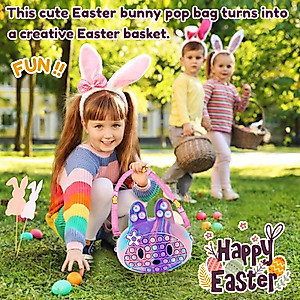 Exun Pop Crossbody Purse Bags Fidget Toy Pack, Premade Easter Basket Stuffers Already Filled, Bunny Shoulder Bag Mini Sensory Toys, 3 4 5 6 7 8 9 10 Year Old Birthday Easter Party Gift for Girls Kids