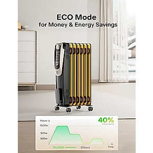 PELONIS Champagne Oil Filled Radiator Heater with Remote and Thermostat, 5 Temperature Settings for indoor use Large Room, Energy Efficient Electric Space heater with Safety Features