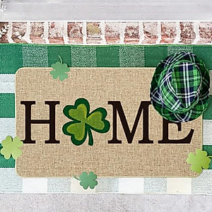 Artoid Mode Home Clover Shamrock Decorative Doormat, Seasonal Spring St. Patrick's Day Holiday Home Low-Profile Floor Mat Switch Mat for Indoor Outdoor 17 x 29 Inch