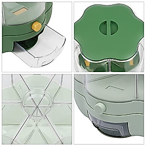 6-Grid Grain Storage Tank, 360° Rotatable Miscellaneous Grains Food Dispenser Grain Storage Box Suitable for All Beans Barley Millet And Other Granular Grains or Pet Food (Large, Light Green)