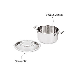 All-Clad Simply Strain Stainless Steel Multipot with Straining Lid, 6-Quart, Induction, Oven Broiler Safe 600F, Strainer, Pasta Strainer with Handle, Steamer Pot, Cookware, Home, Pots and Pans, Silver
