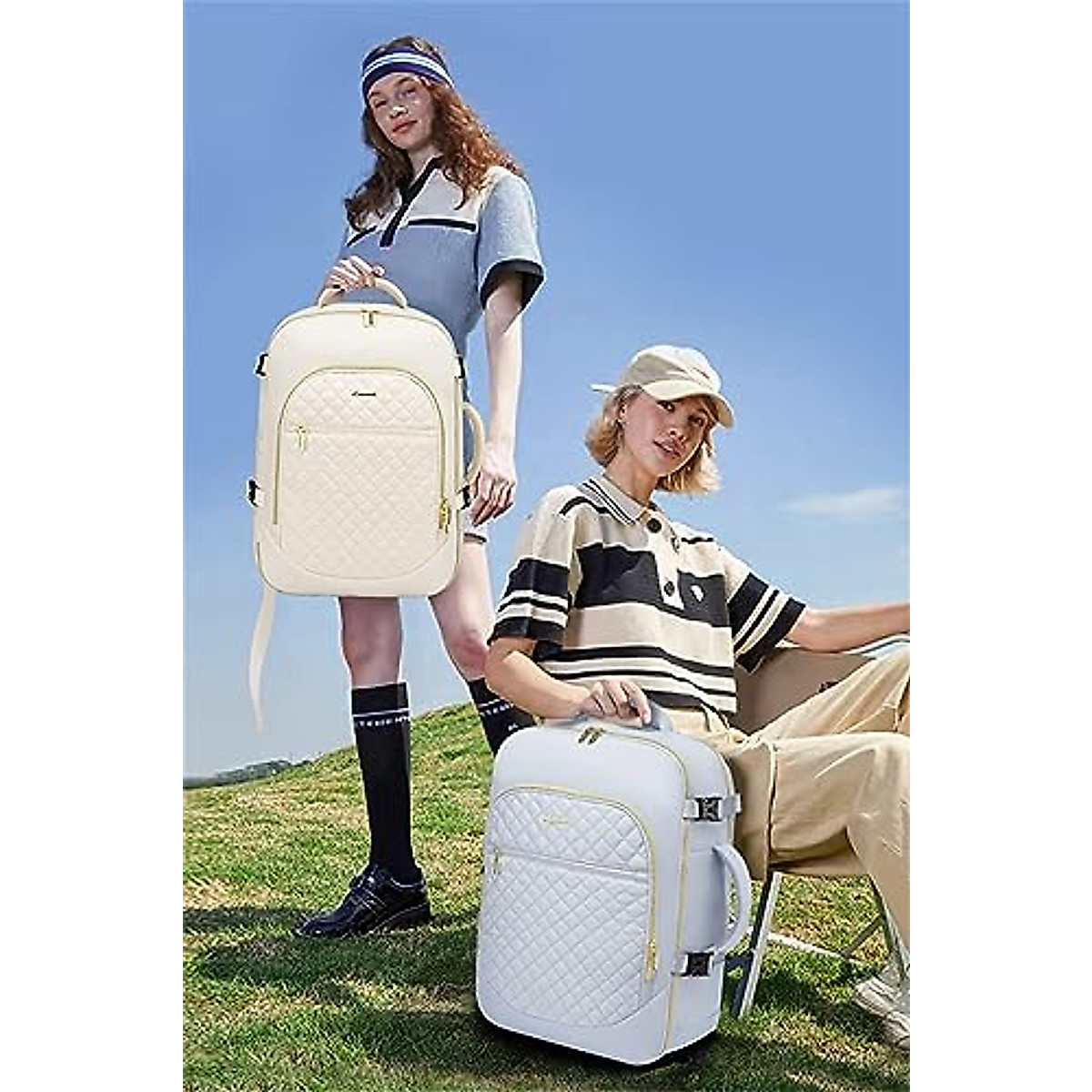 LOVEVOOK Carry on Backpack,40L Women Travel Backpack Airline Approved,Waterproof Large TSA 17inch Laptop Backpack Daypack with Anti-theft Pocket for Business Trip College Weekender,Beige