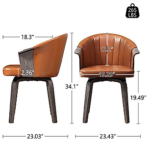 Art Leon Desk Chair No Wheels, Mid Century Modern Swivel Accent Chair, Faux Leather Upholstered Home Office Desk Chair with Wood Legs, Brown/Black Oak