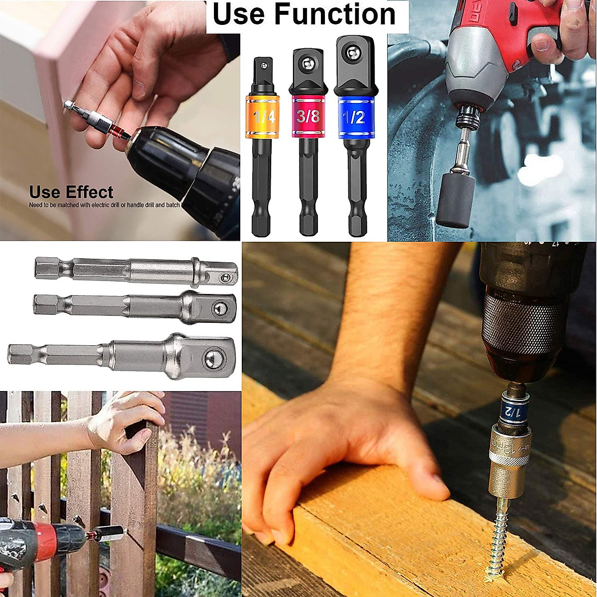 Reppkyh 11Pcs Socket Adapter Impact Hex Shank Drill Bits Power Extension Bar 8Pcs Sets 14 38 12 + 3Pcs 14 Hex Shank Screwdriver Bit Holder High Speed Nut Driver Drive