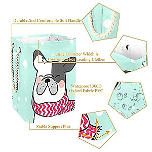 Inhomer French Bulldog Winter Large Laundry Hamper Waterproof Collapsible Clothes Hamper Basket for Clothing Toy Organizer, Home Decor for Bedroom Bathroom