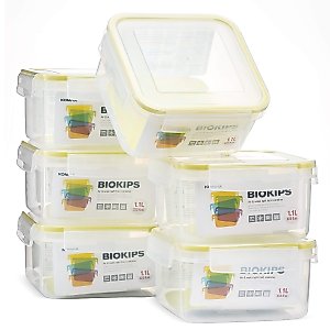 Komax Biokips Food Storage Container – Square Food Containers – Airtight Containers w/Lids – BPA Free Kitchen Storage Containers to Store Nuts, Chocolate, Beans & More (Set of 6, 37 oz)