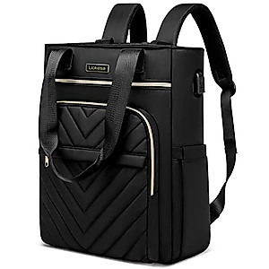 Backpack Purse for Women, Large Wide Open Bookbag with USB Charging Port Nurse Teacher Tote Bag, 15.6 Inch Convertible Work Laptop Bag, Water Resistant Daypack for College, Travel, Business, Black