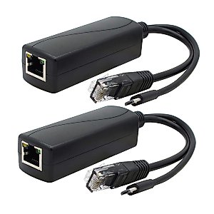 ANVISION 2-Pack Gigabit PoE Splitter, 48V to 5V 2.4A Micro USB Ethernet Adapter, Compatible with Raspberry Pi 3B+, IP Camera and More