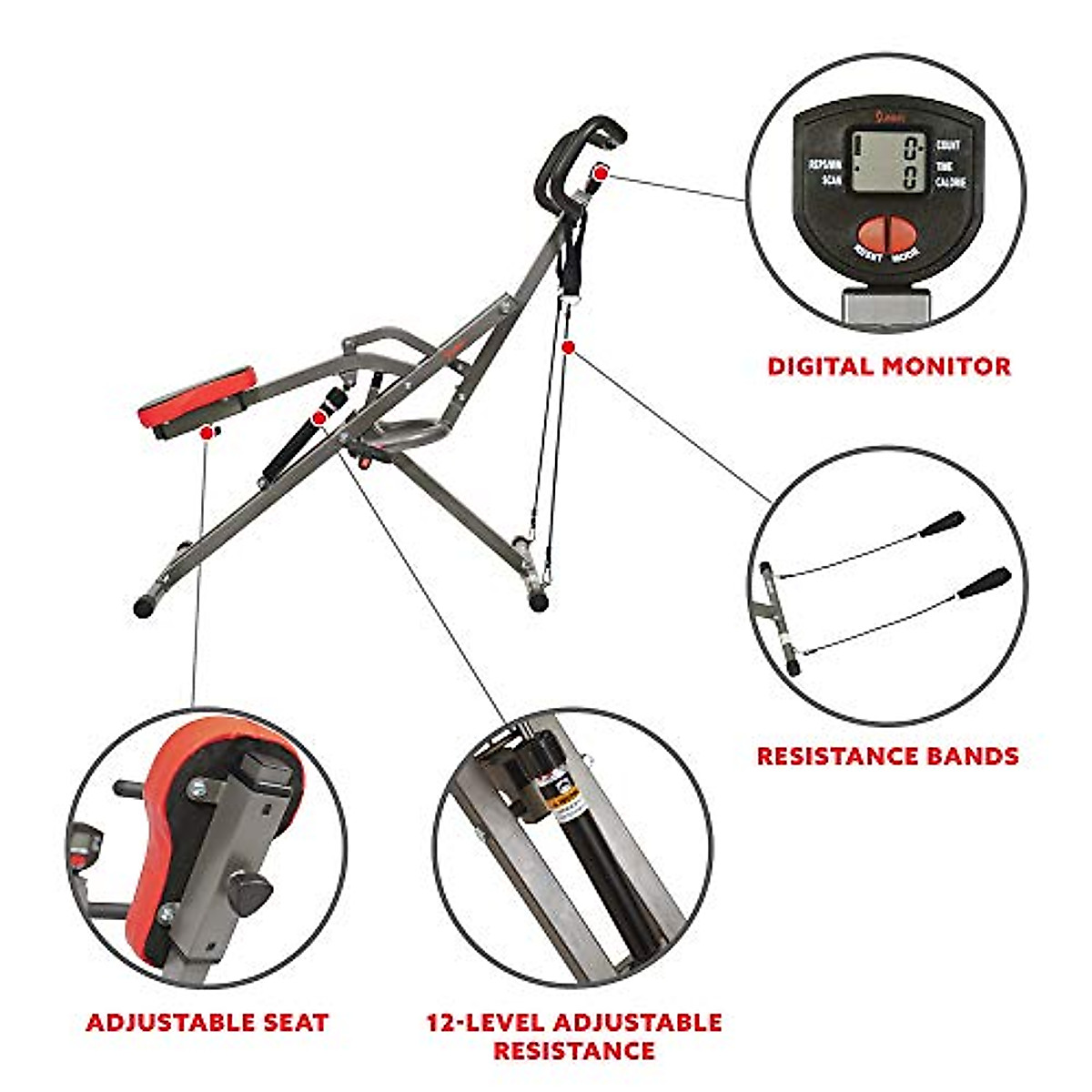 Sunny Health & Fitness Row-N-Ride PRO Squat Assist Trainer, 300 LB. Capacity, 12 Levels Resistance Rower, Easy Setup & Foldable, Exercise Equipment, Rower, Glute & Leg Trainer Machine - SF-A020052