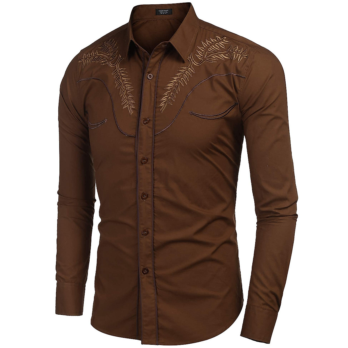 COOFANDY Men's Western Shirts Long Sleeve Slim Fit Embroideres Cowboy Casual Button Down Shirt