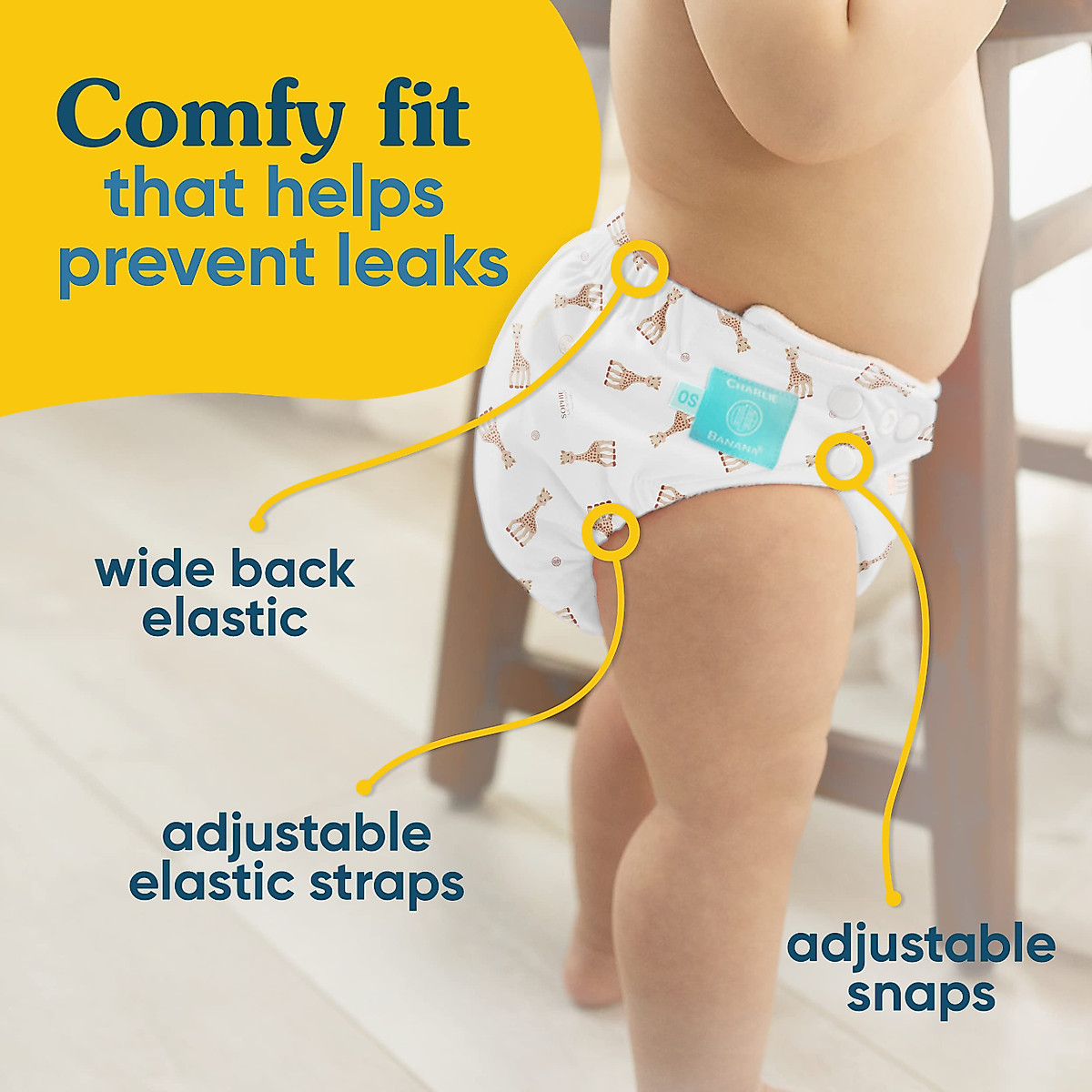 Premium Cloth Diaper System, Reusable and Washable, 1 Diaper and 2 Inserts, Sophie Classic, One Size