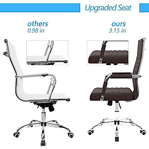 Office Chair,Ergonomic Office Chair Ribbed Office Desk Chair Mid-Back PU Leather Executive Conference Task Chair Adjustable Swivel Chair with Arms Home Office Desk Chair,