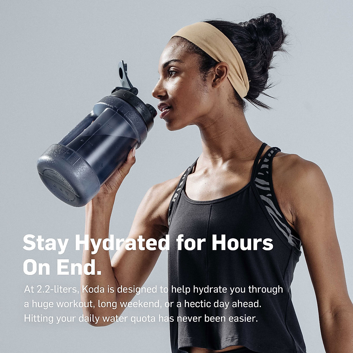 BlenderBottle Half Gallon Water Bottle, Koda Large Water Jug, 74-Oz, Black, 2.2-Liter