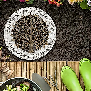 MyGift Resin Outdoor Stepping Garden Stone, Decorative Wall Decor with Life Family Tree and Quote