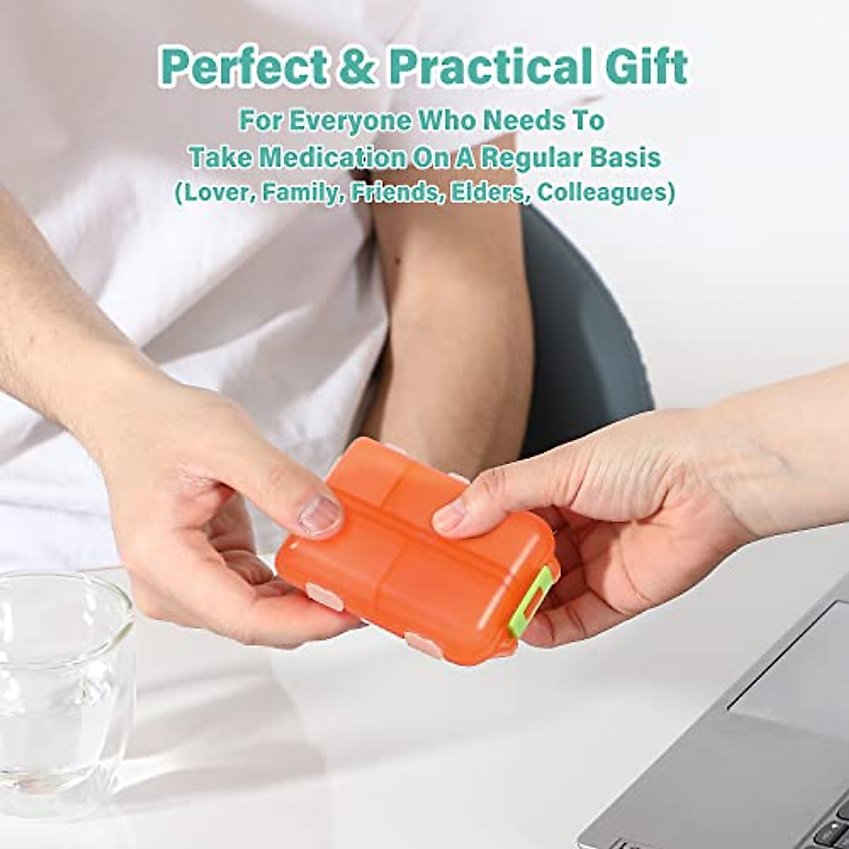 1 Pack Travel Pill Organizer w Labels & 1 Drawstring Pouch, Small 10 Compartments Pocket Pharmacy, Handy Pill Holder Box - Portable Medicine Container Case - Daily Weekly Medication Organizer - Grey