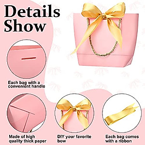 Mimorou 40 Pcs Pink Gift Bags with Handles Bow Ribbon Party Favor Bag 8.27 x 6.3 x 2.76 Inches Pink Paper Bags for Birthday Wedding Valentine's Day Bridesmaid Celebration Holiday Party Supplies