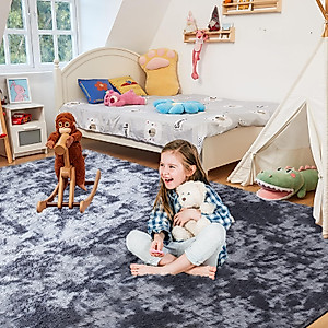 Super Soft Rugs for Living Room, 4X6 Fluffy Shag Area Rugs, High Pile Soft Carpet for Bedroom and Teens living Room, Home Decor, Tie-Dyed Dark Grey
