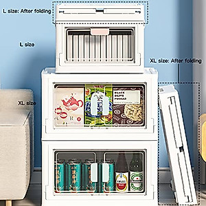 BAKVRI Folding Storage Box with Lid - Plastic Storage Box, 3-Piece Pack Stackable Storage Box, Office Storage Organizer, Bedroom, Dorm Essentials, with Wheels and Double Doors