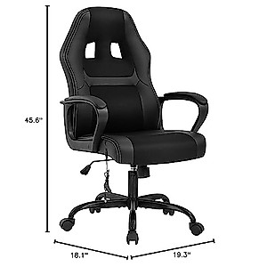 BestOffice Adjustable Massage Desk Lumbar Support Headrest Armrest Task Rolling Swivel Racing Ergonomic Office PU Leather Computer Chair, Black
