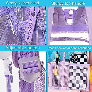 AGSDON Clear Backpack, Heavy Duty Transparent Bookbag, See Through PVC Backpacks for Women - Purple