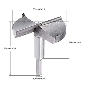 uxcell Forstner Drill Bits 80mm, Tungsten Carbide Wood Hole Saw Auger Opener, Woodworking Hinge Hole Drilling Boring Bit Cutter (Gray)