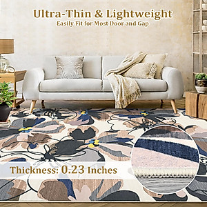 Washable Floral Living Room Rug 5x7, Modern Bright Floral Area Rugs for Bedroom Non-Slip Large Low-Plie Kitchen Rug Indoor Floor Throw Carpet for Dining Room Entryway Office, Brown Multi