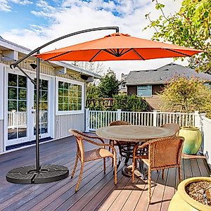 Tangkula 10 FT Patio Offset Umbrella with 8 Ribs, Outdoor Cantilever Umbrella with Cross Base and Crank, Market Hanging Umbrella for Garden, Poolside and Backyard (Orange)