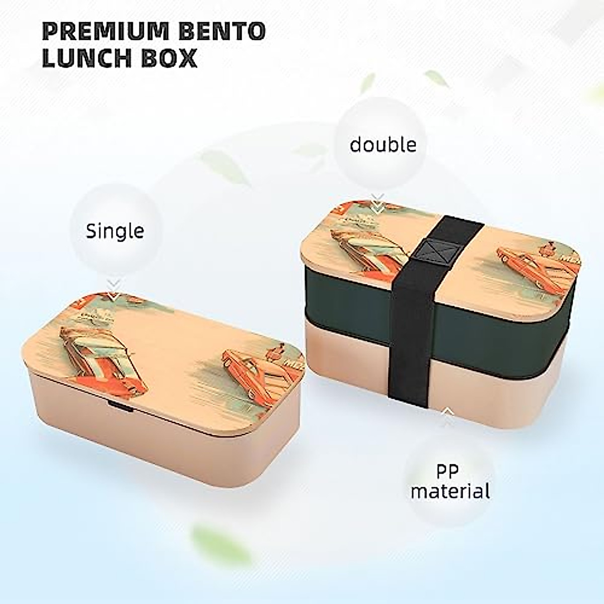 Poster Car Adult Lunch Box, Bento Box, With Cutlery Set Of 3, 2 Compartments, Rectangular, Lunch Box For Adults