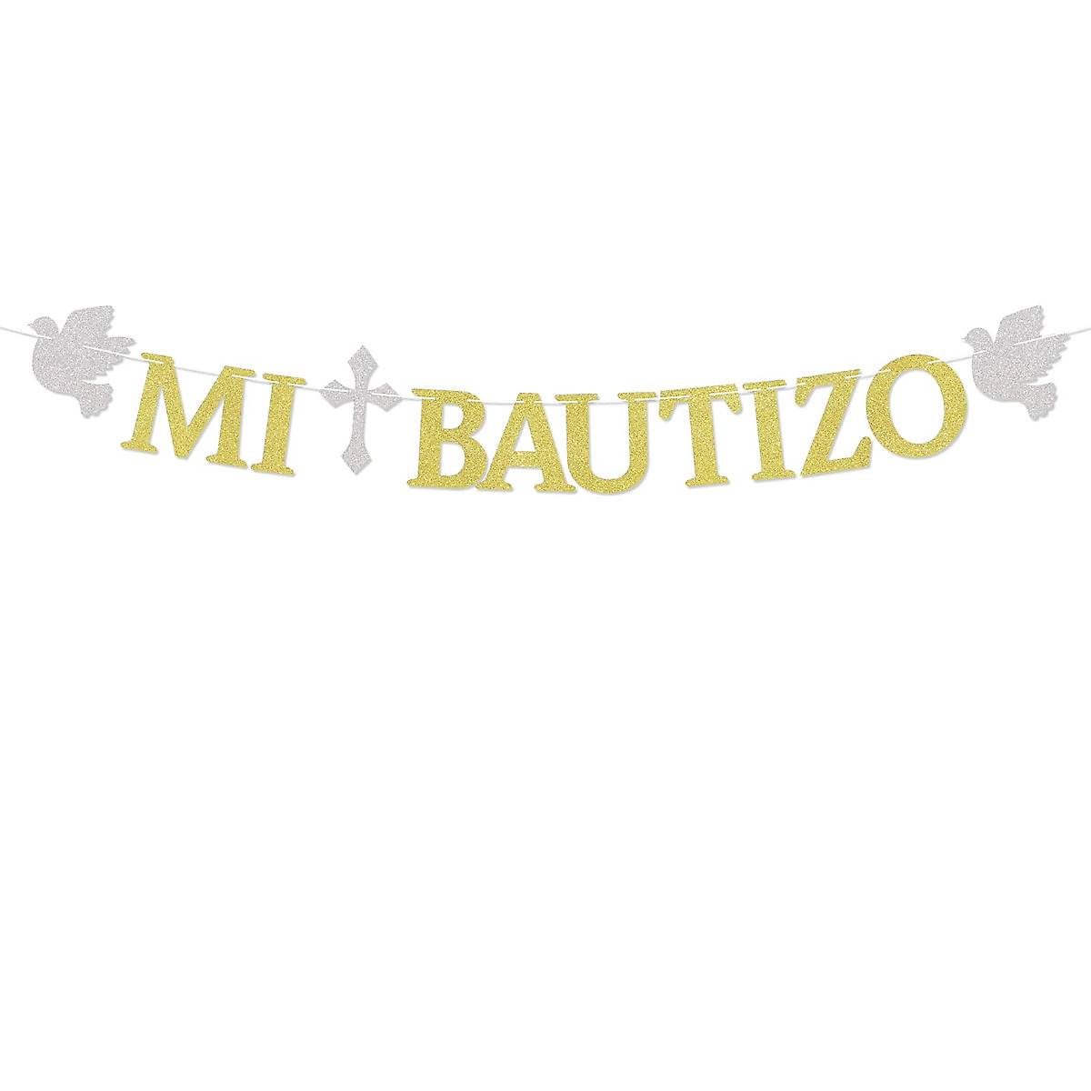 Mi Bautizo Banner - Baptism Party Decorations, Mi Primera Comuniòn Banner, Religious Christening Baby Shower Party Decorations Gold Glitter