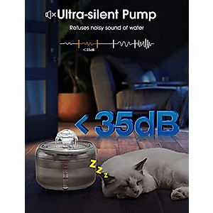 WOPET Cat Water Fountain, 67oz/2L Automatic Cat Water Dispenser Pet Water Fountain, W300 Silent Pet Waterfall Drinking Fountain with 1 Replacement Filter for Cats, Dog, Small Pets Without Light, Gray