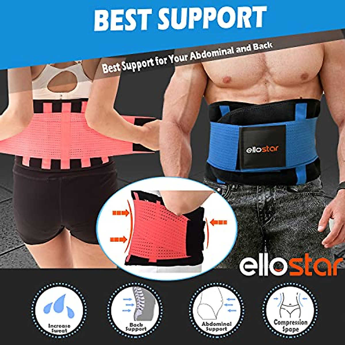 ellostar Women's Waist Trainer: Sweat Band for Belly Fat, Tummy Control, Back Support, Workout Shapewear, Weight Loss Aid Large, Pink